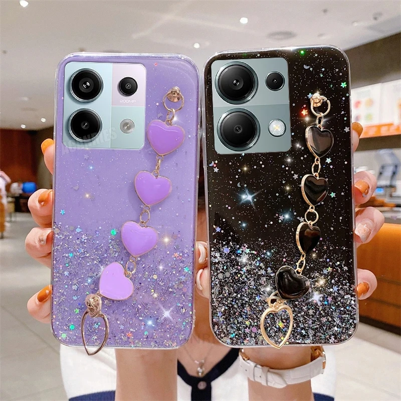 Note13 Love Heart Wrist Chain Блестящий чехол для Xiaomi Redmi Note 13 ...