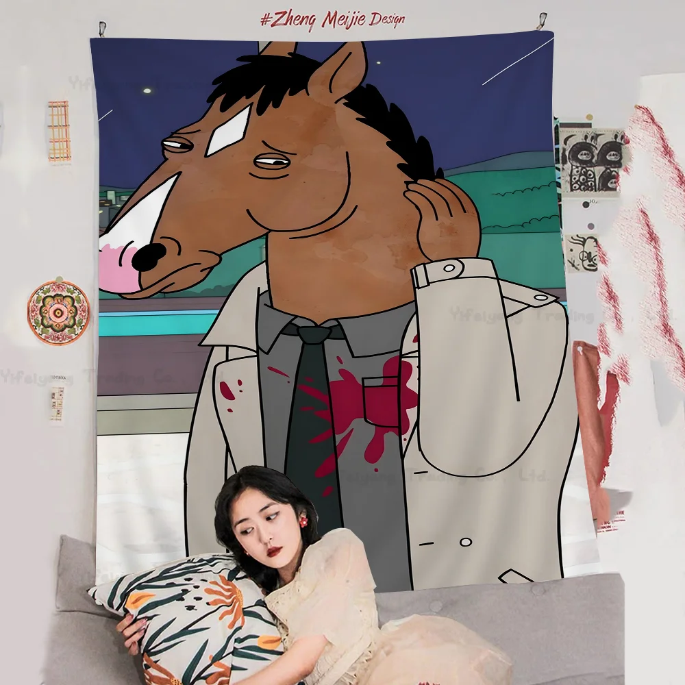 B-BoJack Funny Horsemans Cartoon Tapestry Art Science Fiction Room Home ...
