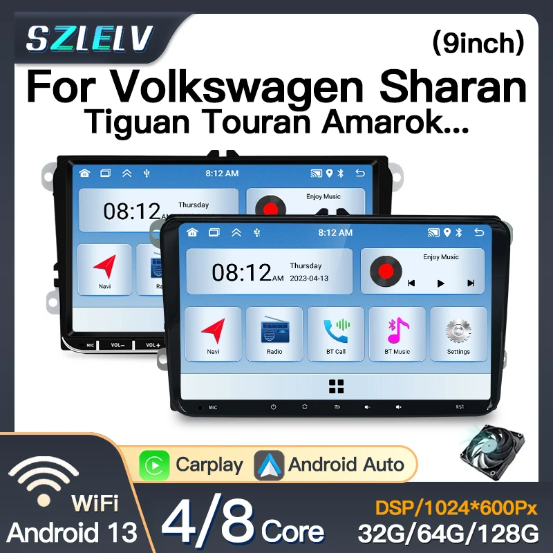 Android 13 авто Carplay аудио для VW Volkswagen Sharan Tiguan Touran ...