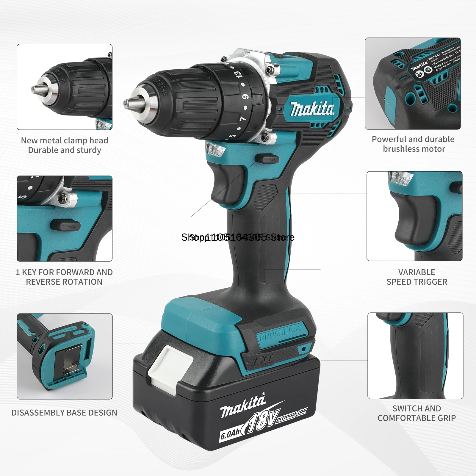 Makita DDF487 Бесщеточная аккумуляторная дрель 18В | AliExpress