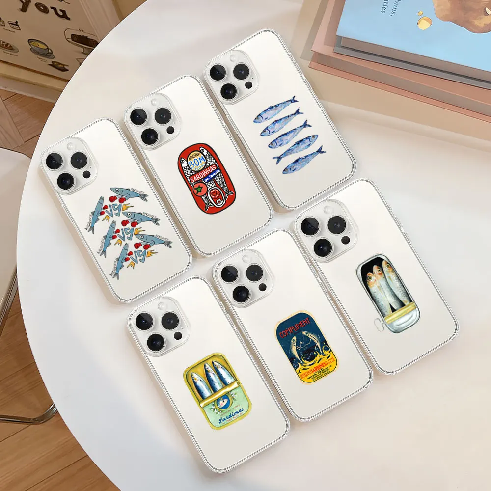 Funny Cartoon Sardines Canned Phone Case for iPhone 11 12 13 14 15 16 ...