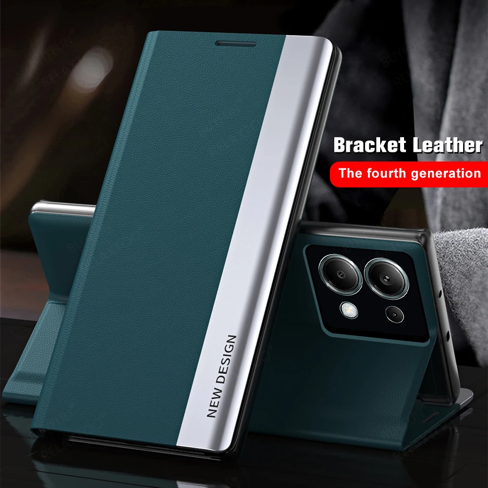 6D гальванический кожаный флип-чехол для Xiaomi Poco M 6 Pro M6Pro 4G с ...