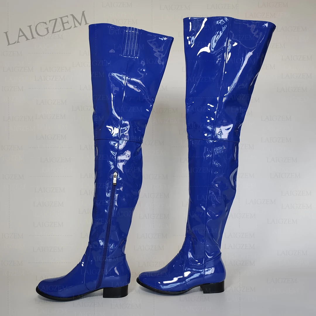 Женские сапоги выше колена Zhima высокие сапоги до бедра с круглым носком и боковой молнией на