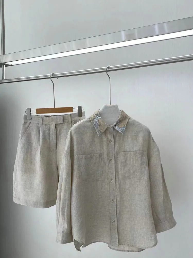 Женский повседневный комплект одежды из 2 предметов, рубашка из хлопка ...