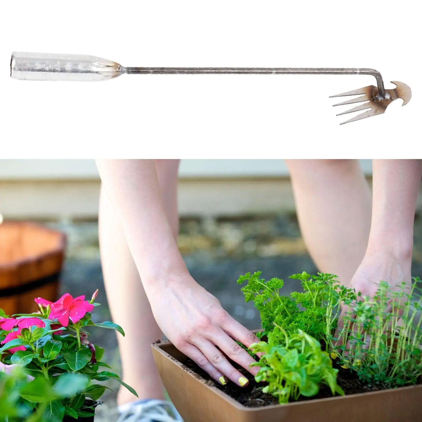 Stand up Weeder Puller Tool Dual Purpose Portable Hand Cultivator Rake ...