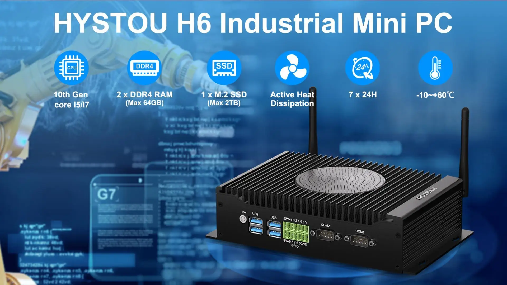 Промышленный мини-компьютер HYSTOU Intel i7-10810U Процессор HD DDR4 ...