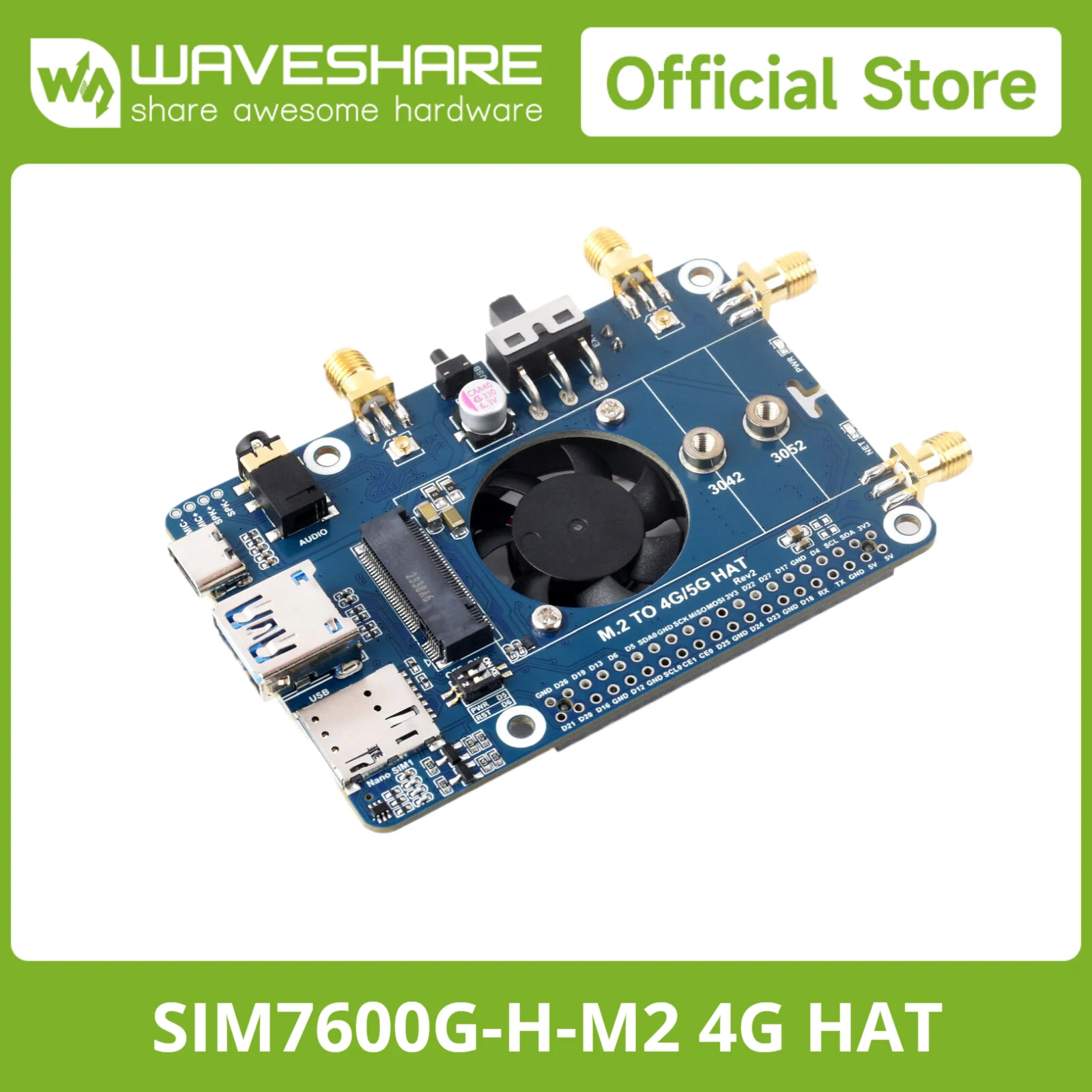 Waveshare SIM7600G-H M.2 4G HAT для Raspberry Pi LTE, LTE CAT4 High ...