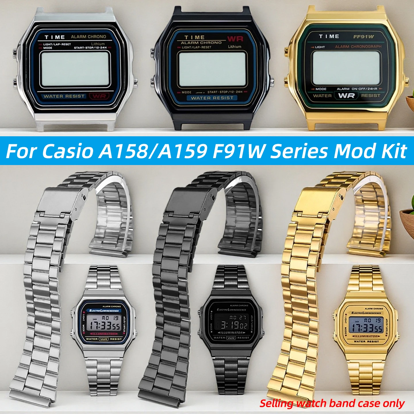 Для Casio A158 A159W F91W корпус из нержавеющей стали, модификация ...