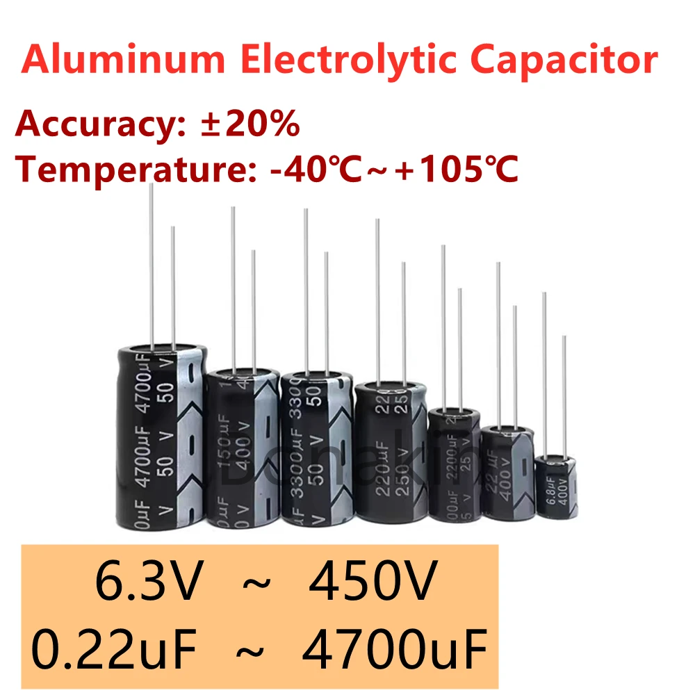 Aluminum Electrolytic Capacitor 10UF 22UF 47UF 100UF 220UF 330UF 470UF 680UF 1000UF 2200UF ...