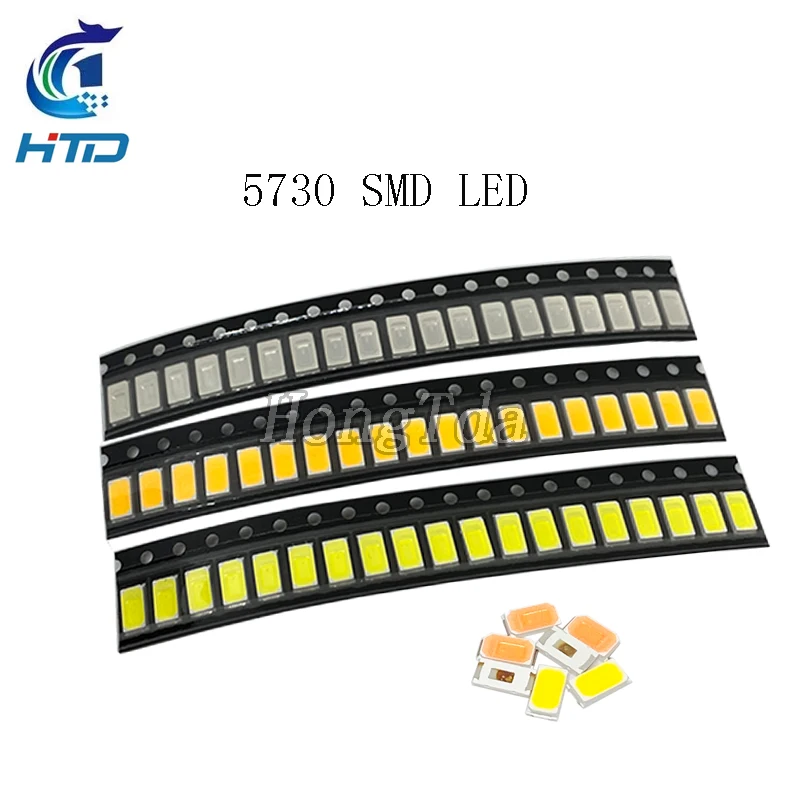 100 шт., 5630/5730 SMD светодиоды, синий, красный, белый, зеленый ...