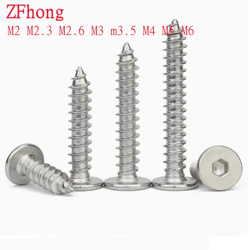 10/100 шт., ультратонкий шестигранный винт из нержавеющей стали, M2, M2.3, M2.6, M3, M4, M5, M6 ...