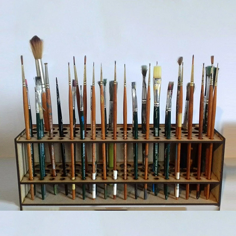 67 Holes Paintbrush Holder Stand Wooden Paint Brush Stand Desk ...