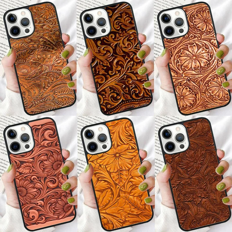 Brown Hand Tooled Western phone Case Cover For iPhone 16 15 14 Plus XR ...