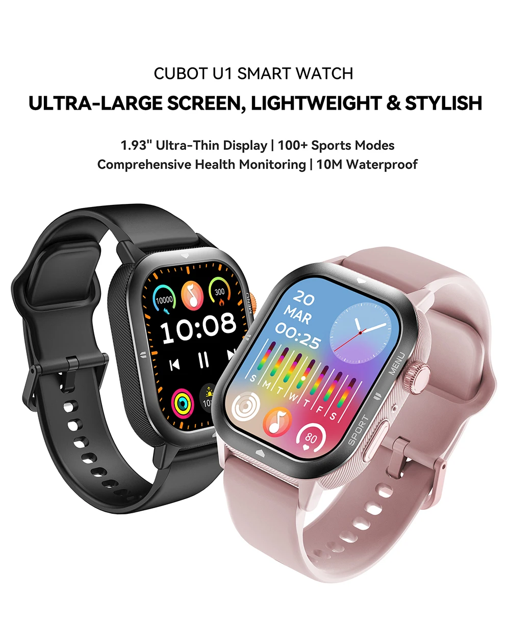 CUBOT Smartwatch U1, 1,9-дюймовый ультратонкий дисплей, частота ...