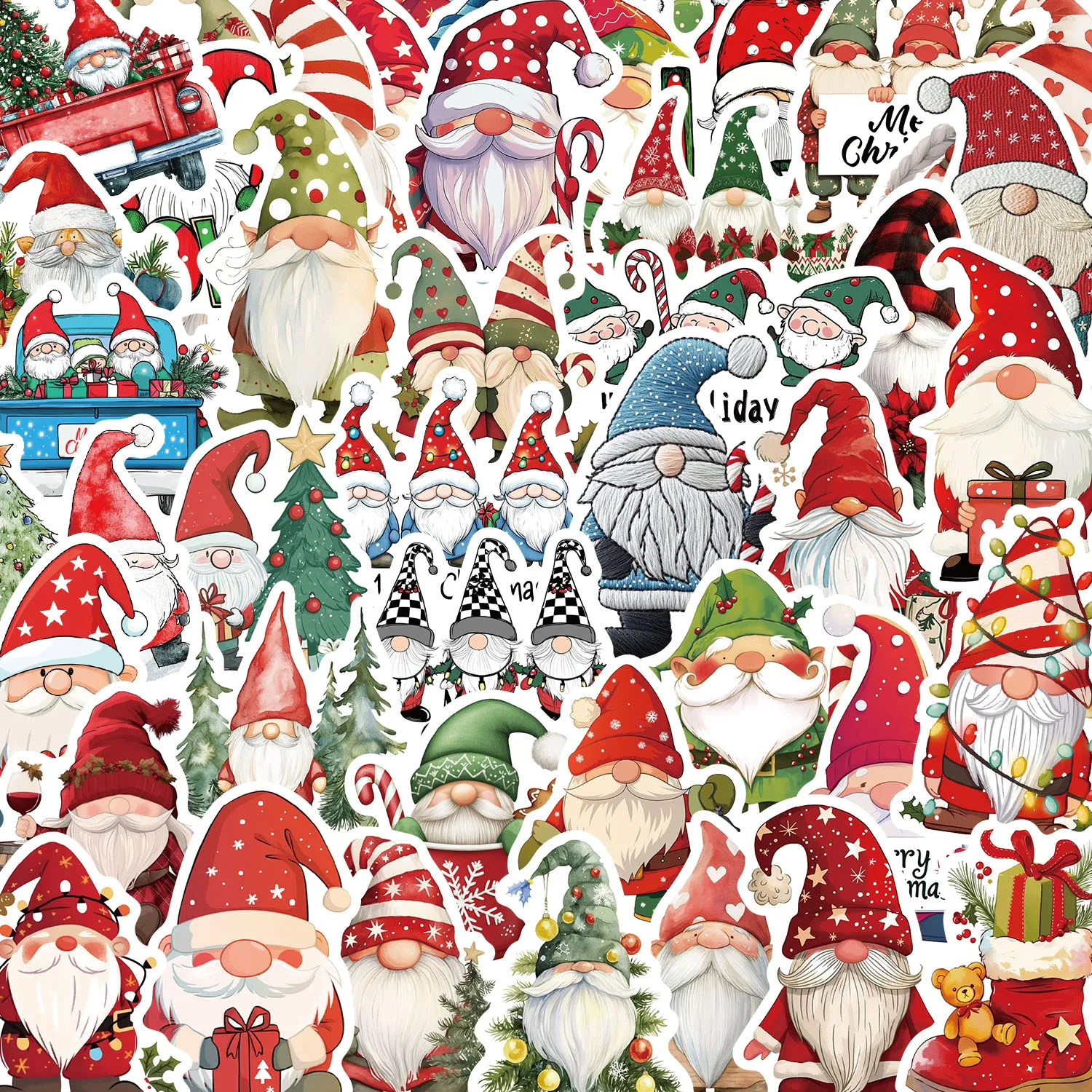 50pcs Happy Christmas Gnome Stickers PVC Decorative for Home Wall ...
