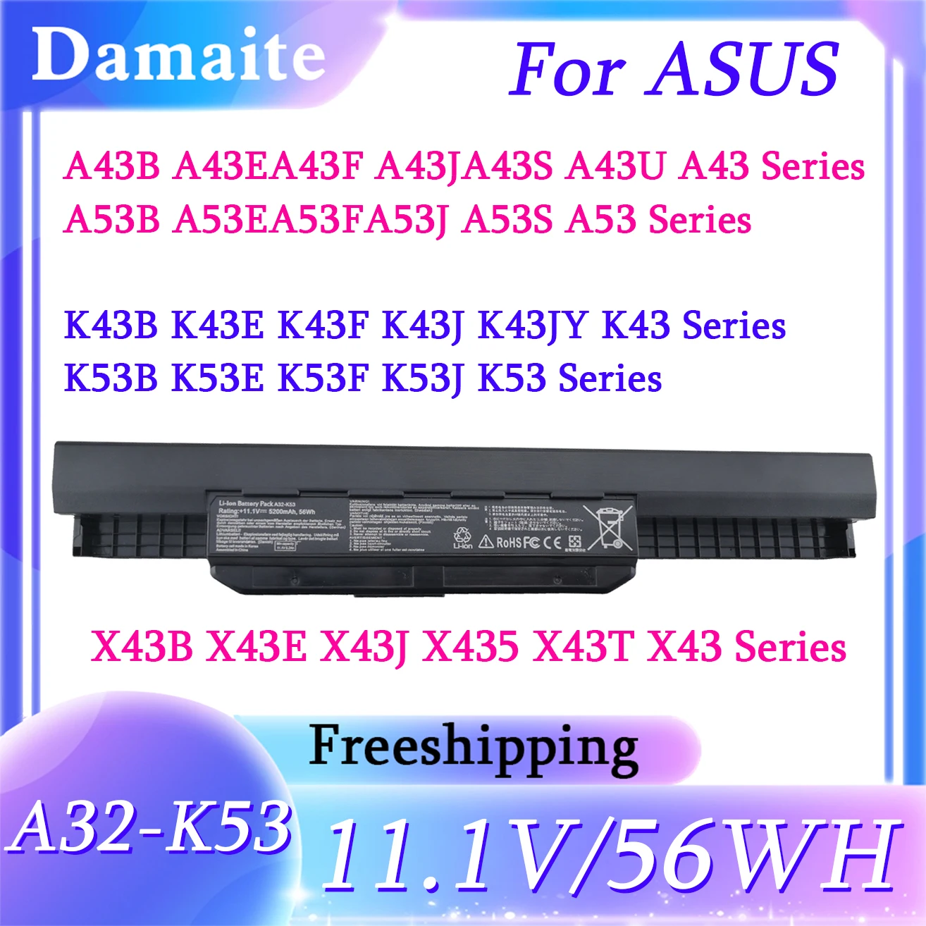 A32-K53 A31-K53 Аккумулятор для ноутбука ASUS K43 K43E K43J K43S K43SV K53 K53E K53F K53J K53S ...