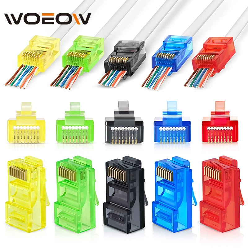 100 шт., проходные разъемы WoeoW RJ45 Cat6, разные цвета, от EZ до ...
