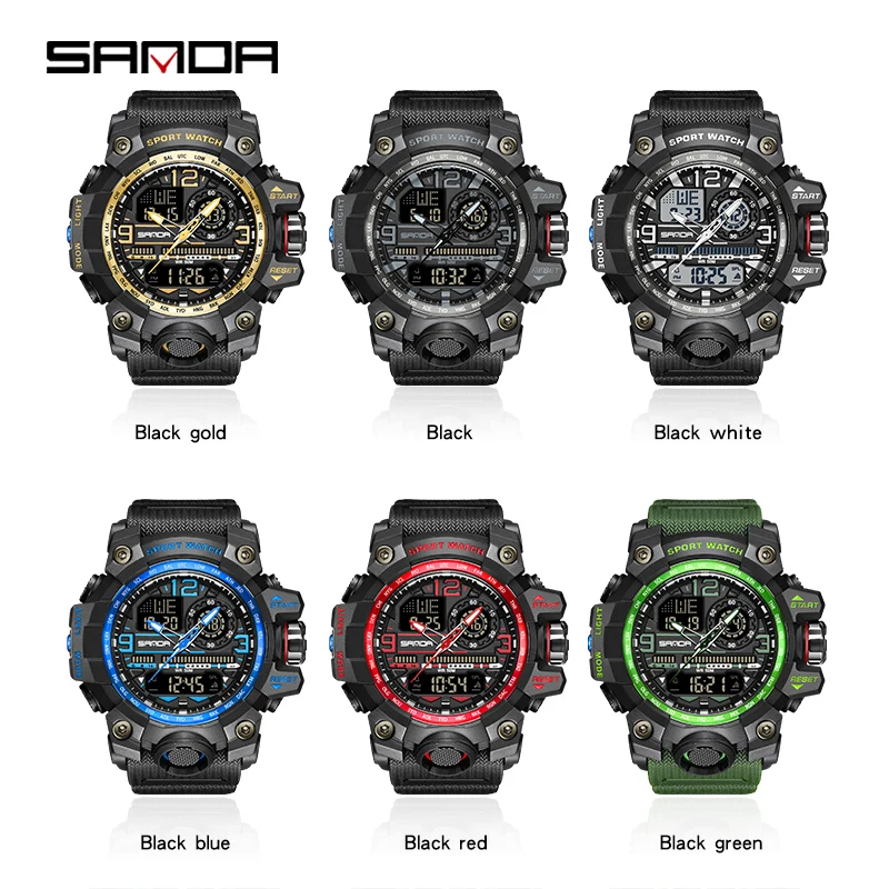 SANDA Mens Watches Military 50m Waterproof Sport Stopwatch Alarm LED ...