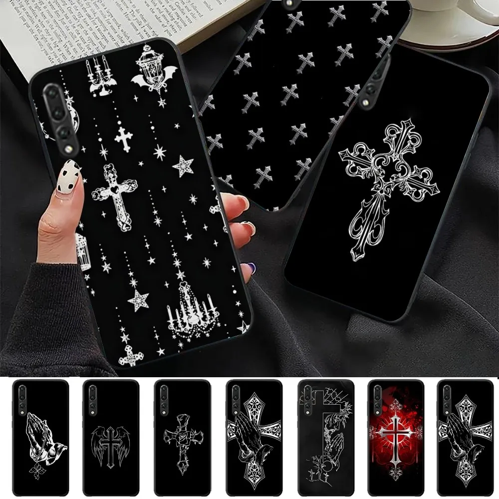 Luxury Black Cross Print Phone Case For Huawei P 8 9 10 20 30 40 50 Pro ...