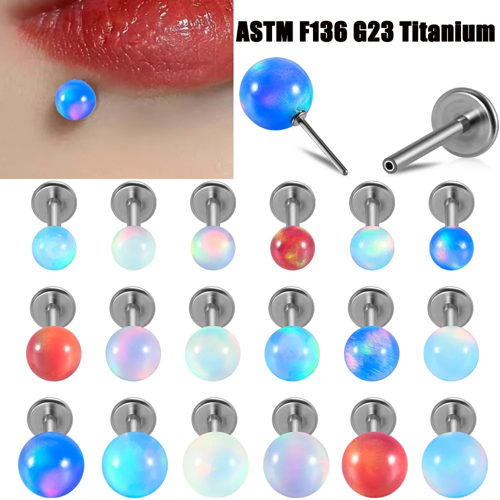 1PC Titanium Smooth Surface Aurora Opal Lip Stud Round Bead Threadless ...