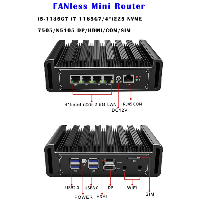 Fanless pfSense Firewall Router 11th Gen Core i7 1165G7 Pentium 7505 4 ...