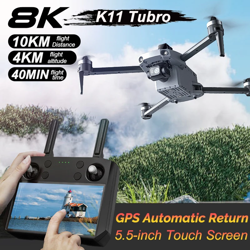 Квадрокоптер K11 Tubro с GPS, 10 км, 8 к, двойная камера | AliExpress