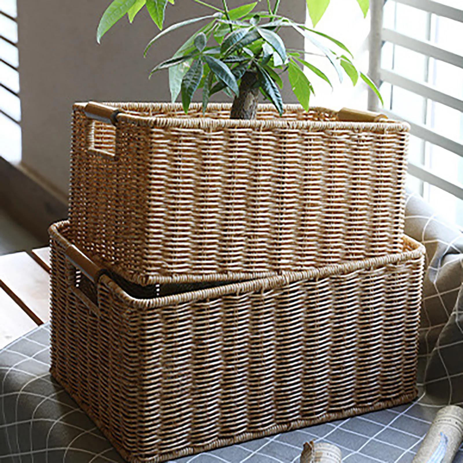 Wicker Storage Basket Handwoven Rectangular Rattan Wicker Basket Container With Built in Handles Seagrass Storage Baskets AliExpress