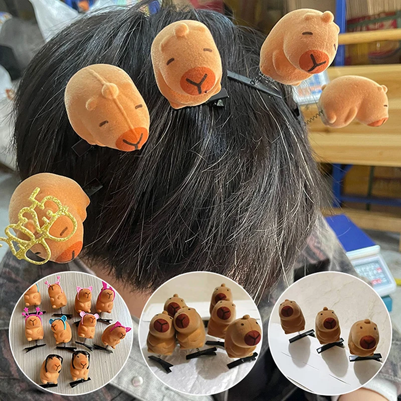 2/5Pcs Cartoon 3D Capybara Plush Hairpin Children Funny Hair Clips ...