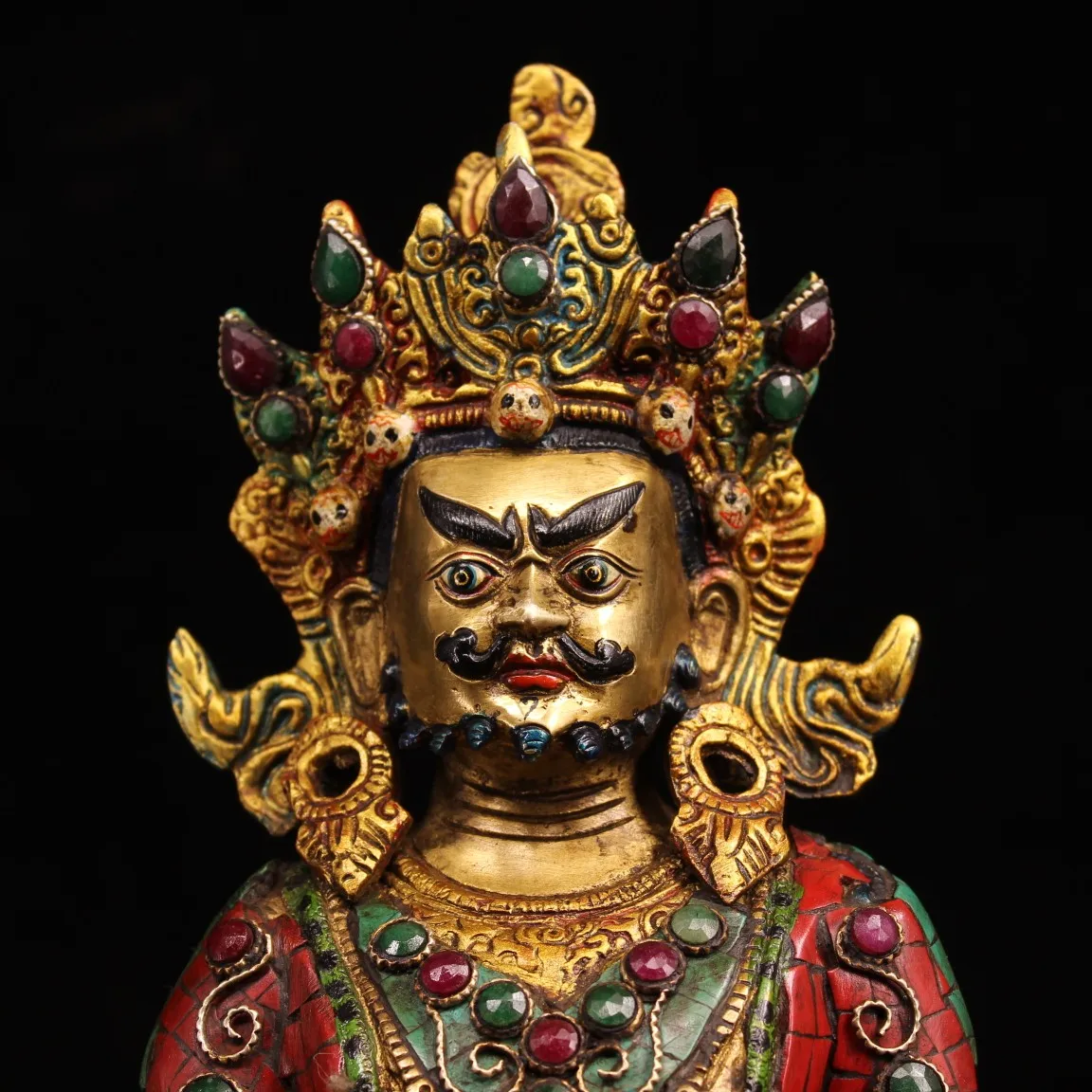 10" Tibetan Temple Collection Old Bronze outline in gold mosaic Gem ...