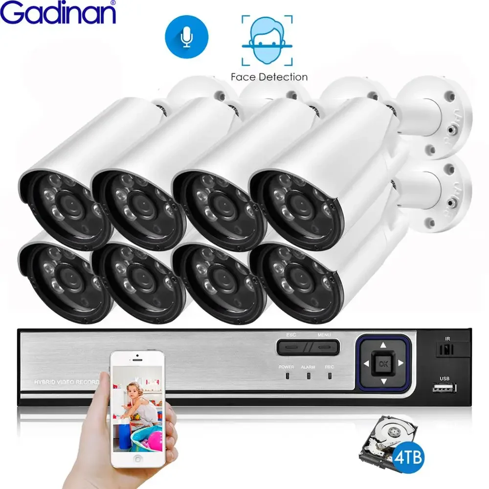 H.265 8CH 5MP POE NVR Kit SONY IMX335 Face Detect Audio 2.8mm IP AI ...