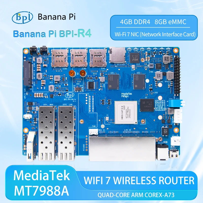Banana Pi BPI-R4 MediaTek MT7988A (Filogic 880) четырехъядерный ...