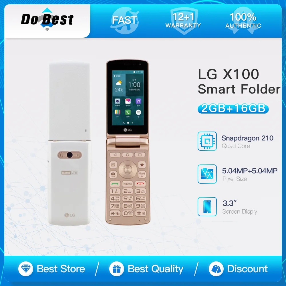 Оригинальный мобильный телефон LG Smart Folder 4G LTE разблокированный LG X100 3,3 дюйма 2 ГБ ...