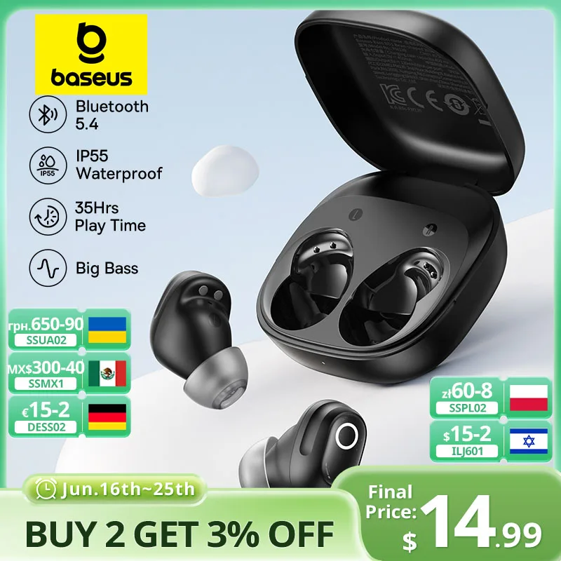 Беспроводные наушники Baseus Bass BD1 Bluetooth 5.4 | AliExpress