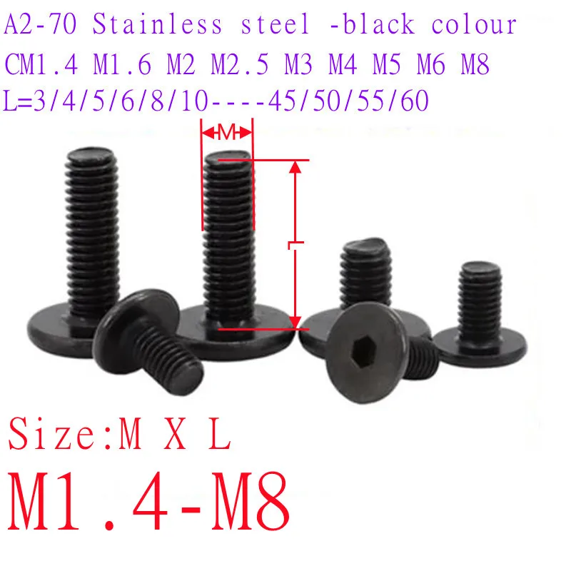 Черный ультратонкий винт с плоской вафельной головкой из нержавеющей стали CM 304 M1.4-M6 ...