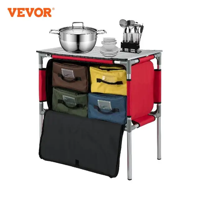 VEVOR Camping Outdoor Kitchen Table Cabinet Foldable Folding Cooking ...