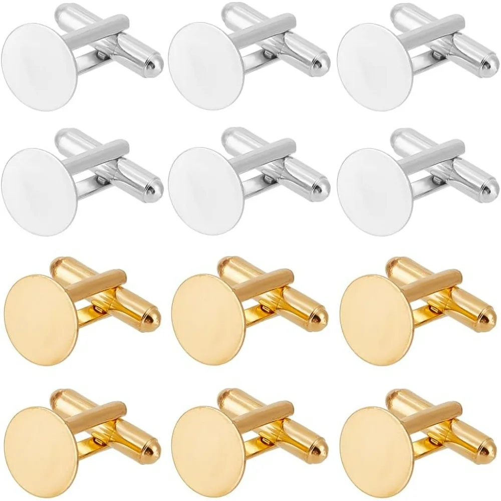 20Pcs Silver Cufflink Blanks Gold Round Cufflinks Brass Business Tuxedo ...