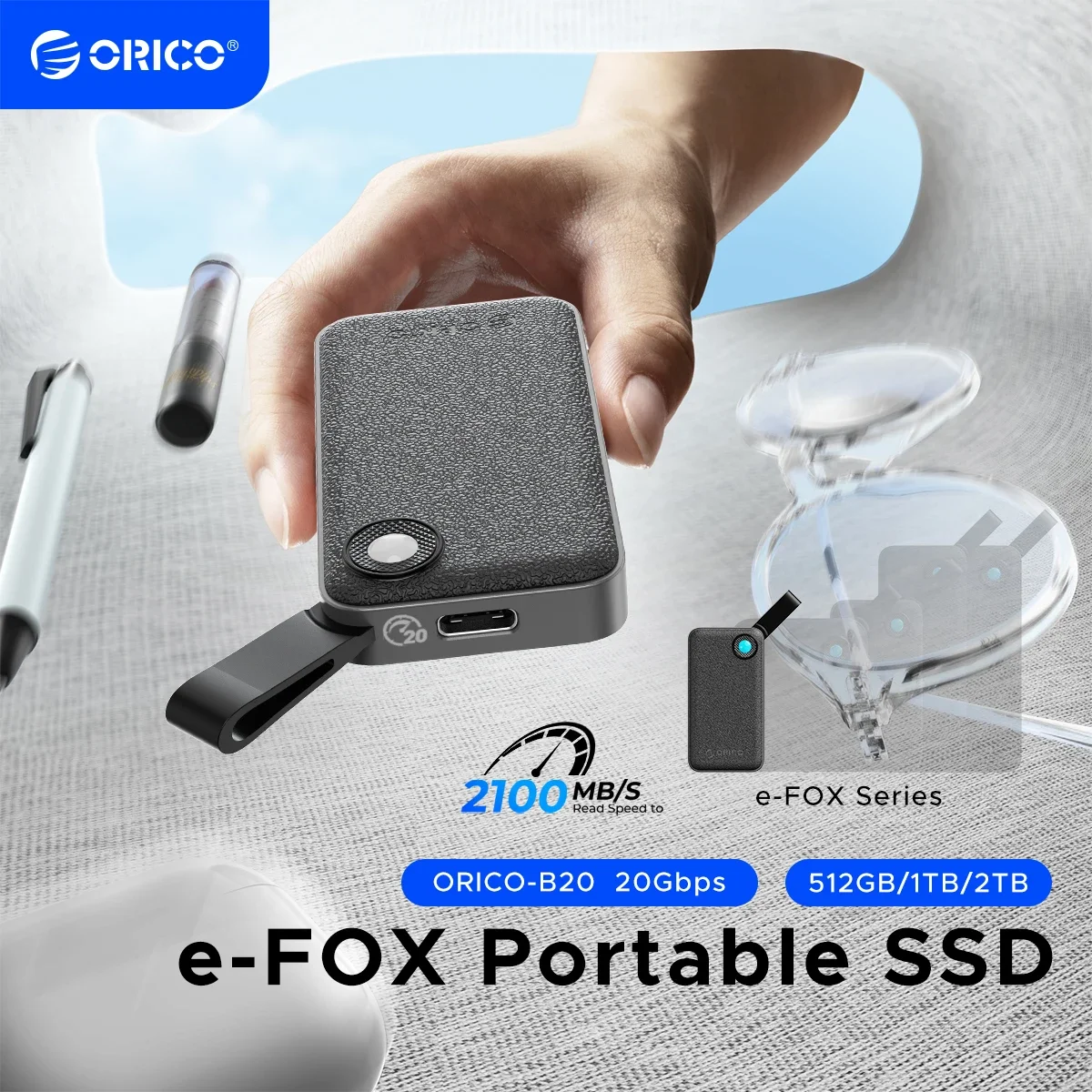 Портативный твердотельный накопитель ORICO 2 ТБ до 2000 МБ/с USB 3.2 Gen 2x2 Ultra-Mini Compact ...