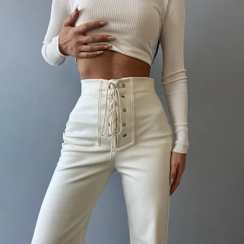 White leather pants store