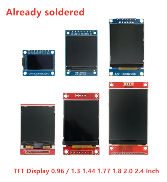 TFT-дисплей 0,96/1,3 1,44 1,77 1,8 2,0 2,4 дюймов IPS 7P SPI HD 65K ...