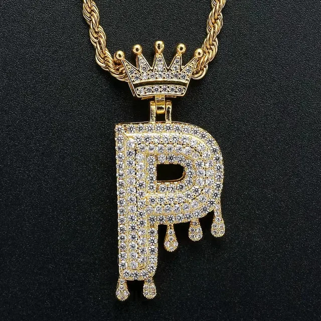 Хип-хоп Iced Out Bling Cubic A-Z Drip Crown Циркон Начальные буквы ...