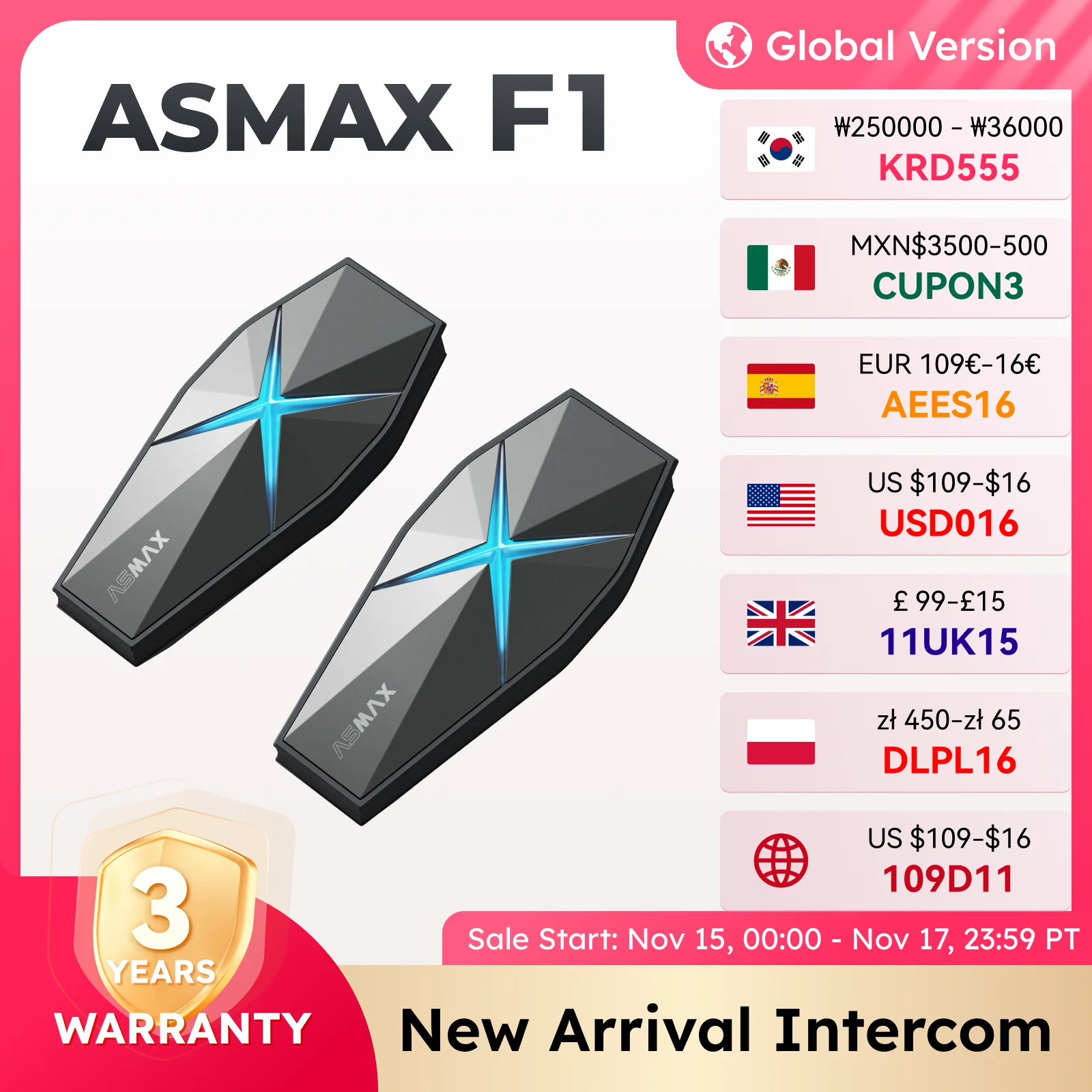 ASMAX F1 Мотоциклетный шлем Bluetooth-стереодомофон, связь 10 гонщиков ...