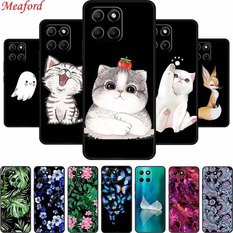 Coque For Honor X8c Case Cute Cartoon Cat Black Silicone Soft Phone ...