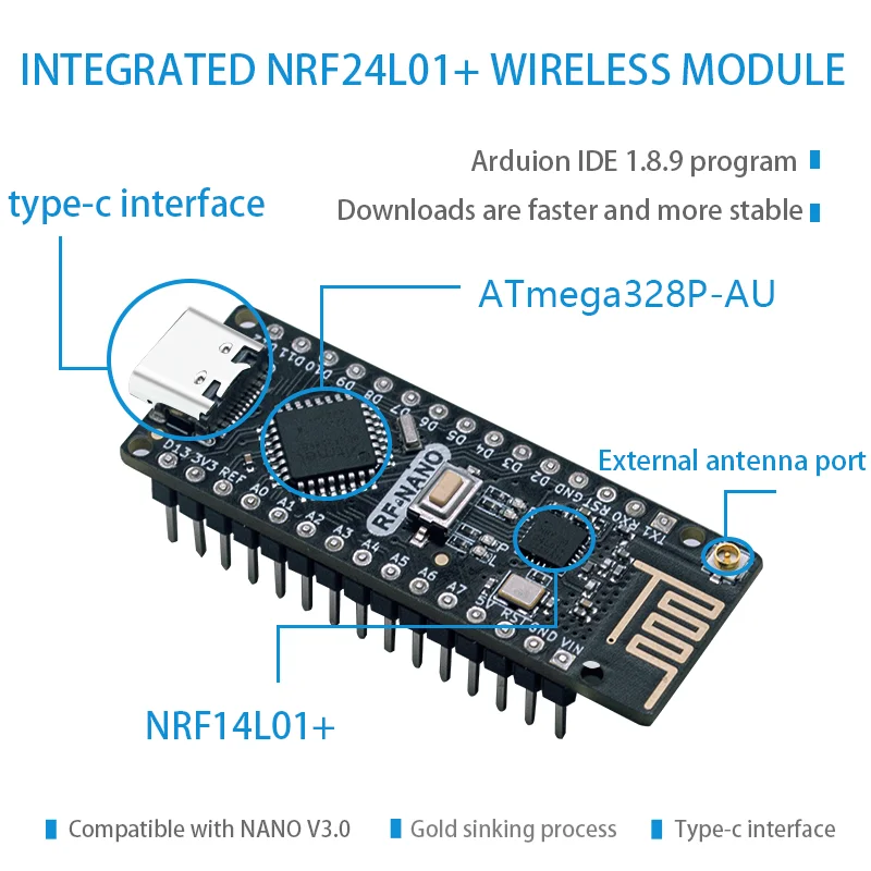 RF-Nano для Arduino Nano V3.0, плата Nano типа C ATmega328P CH340 ...