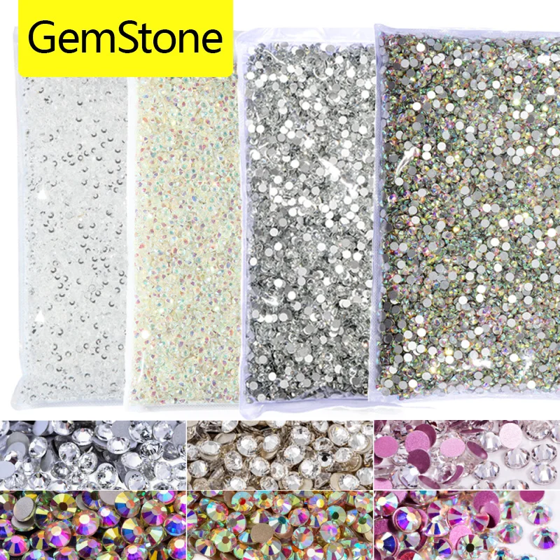 Стразы GemStone Crystal/Crystal AB SS3-SS40 стеклянные | AliExpress