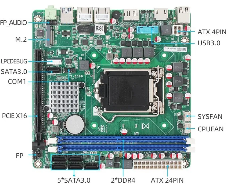 Материнская плата ITX-B360 с 2 сетевыми портами 2,5 г, 6 портов Sata и ...