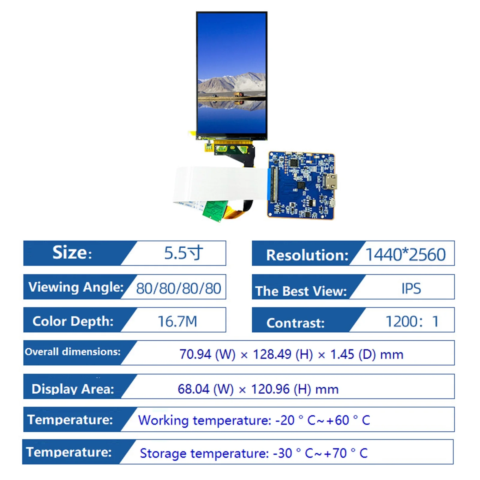 5.5 inch MIPI IPS 2K LCD Display Screen With Backlight 1440*2560 ...