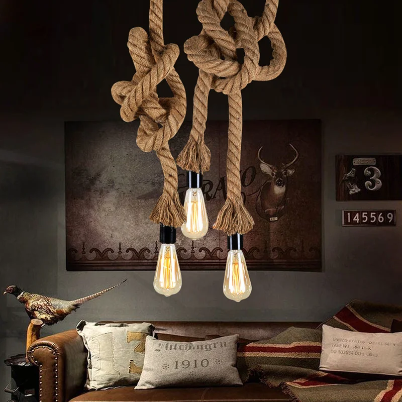 Iron Rope American Industry Loft Chandelier Creative Headlight ...