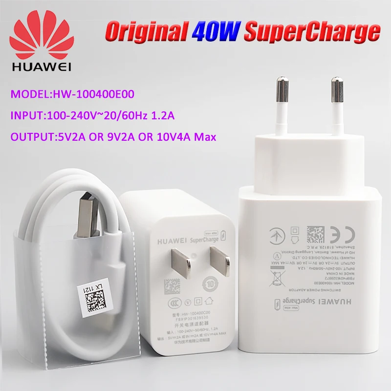 Оригинальное быстрое зарядное устройство HUAWEI 40 Вт, кабель Supercharge типа C для HUAWEI P30 ...
