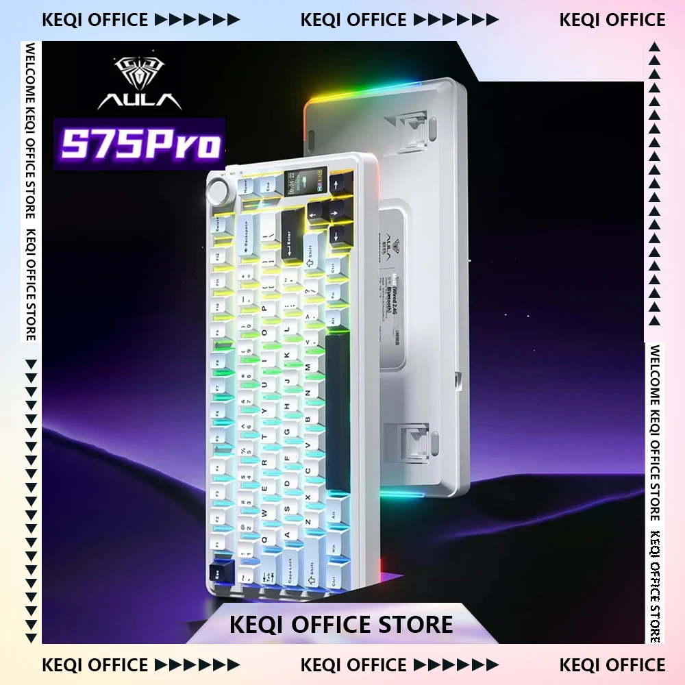 AULA S75 Pro клавиатура трехрежимная S75Pro геймерская механическая клавиатура 4000 мАч RGB PBT ...