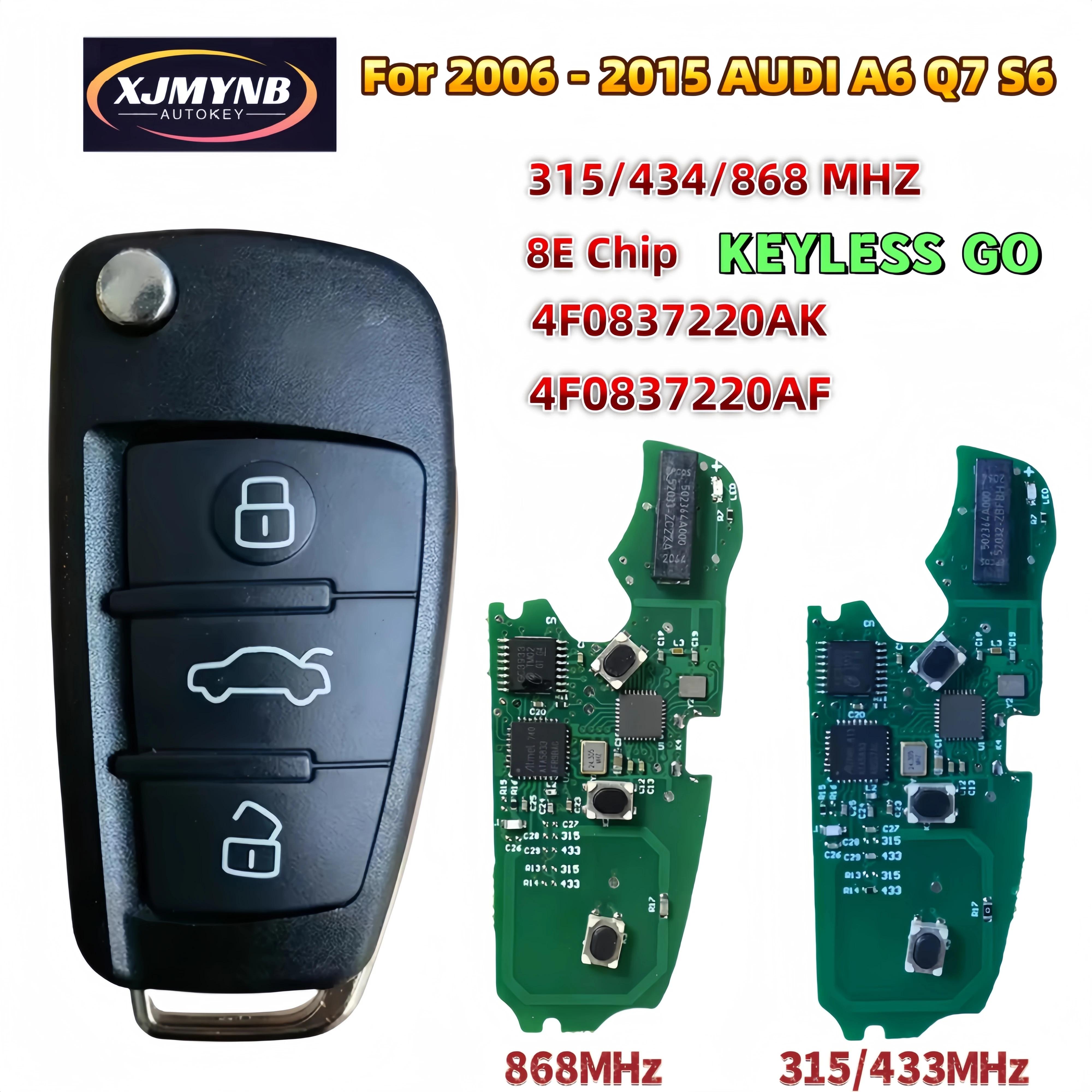 XJMYNB Smart Flip Car Key 8E Chip 315/434/868 МГц для 2006-2015 AUDI A6 ...